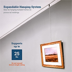 Picture Rail Molding Hooks and Wire - 5 Pack - Includes Silver Rail Hooks, Wire Cables and Adjustable Frame Hangers