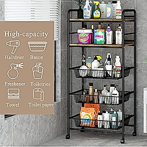 MOAMUN Kitchen Storage Rolling Cart 5-Tier Kitchen Rack Metal Standing Shelf Storage Shelving Unit Organizer for Kitchen Bathroom Garage Pantry