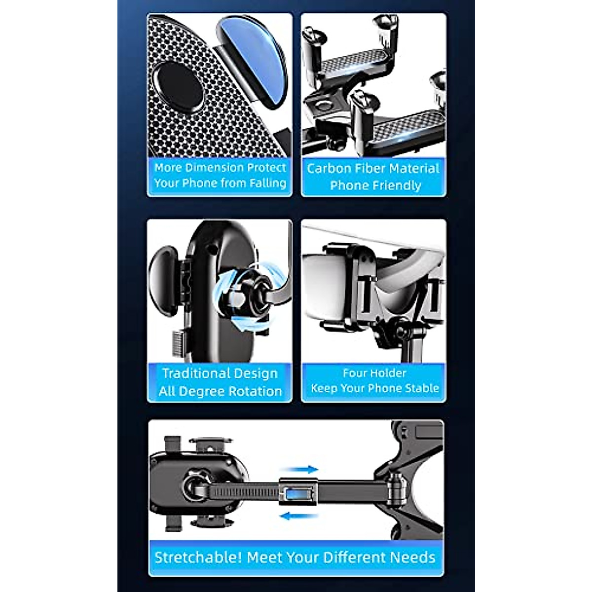 iBigLY Car Phone Holder, Rear View Mirror Phone Holder, Cell Phone Holder, Adjustable nagivator Holder, 360° Rotating and Retractable Universal car Cell Phone Holder for All Cell Phones