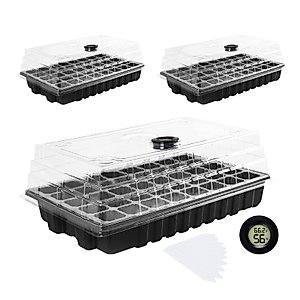 Bonviee 3 Packs Seed Starter Tray with Hygrometer Thermometer, 40-Cell Seed Starter Kit with Clear and Elevated Humidity Dome, Greenhouse Kit Indoor for Cloning, Propagation, Sprouting and Germination