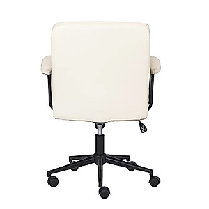 Home Office Desk Chairs PU Leather Ergonomic Computer Chair Mid Back Executive Task Chair, Adjustable Rolling Swivel Vanity Chair Stool with Padded Armrest and Seat Cushion (Beige)