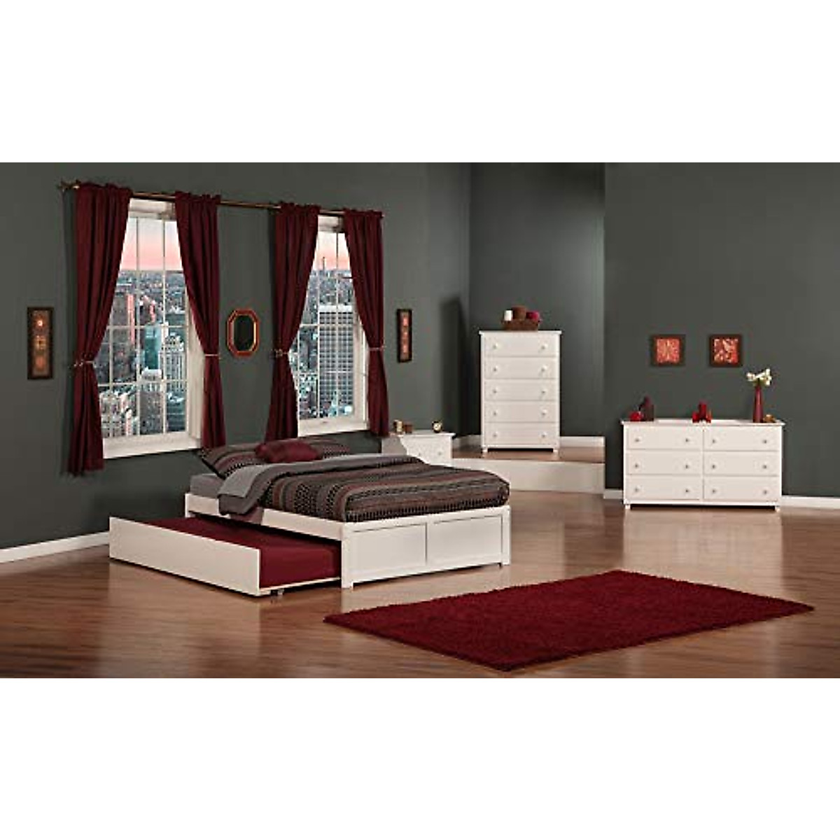 Atlantic Furniture AR8032012 Concord Platform Bed with Twin Size Urban Trundle, Full, White