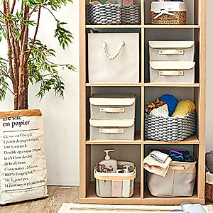 EZOWare 4-Pack Small Fabric Storage Basket Bin with Lid, Collapsible Storage Box Cube Organizer Container for Nursery, Closet, Bedroom - 10.5 x 10.5 x 5 inches, (Gray & Beige)