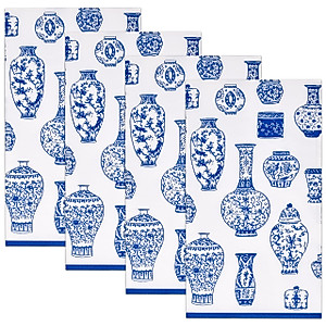 Gift Boutique 100 Blue Floral Vase Guest Napkins Decorative Hand Towels 3 Ply Disposable Paper Blue & White Vases & Urns Napkin for Bathroom Holiday Wedding Bridal Shower Birthday Dinner Party Towel