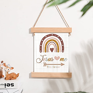 Boho Rainbow Nursery Decor Boho Rainbow Wall Art Boho Nursery Wall Decor Jesus Loves Me Hanging Wall Art Baptism Gifts for Girl Baby Shower