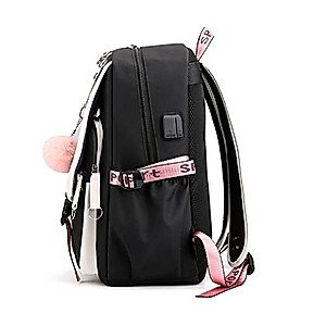 NEKO ATSUME Casual Backpack Travel Bag Laptop Backpack Bookbag School Bag Girls Backpack Business College Backpack (BLACK&PINK)