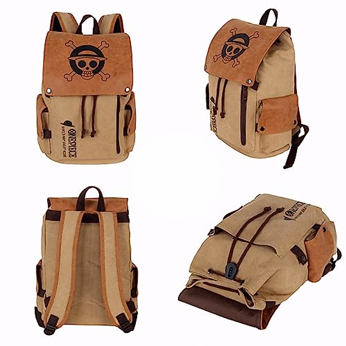 TOBVQOO Anime Backpack One Piece Luffy Canvas Travel Bag Daypack Laptop Bagpacks (Yellow)