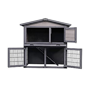 HHOK Rabbit Hutch Indoor Rabbit Cage Outdoor Guinea Pig Cage on Wheels, Bunny Cage with Pull Out Tray,Waterproof Roof Wooden Outdoor Rabbit Hutch Ferrets with Running Cage Removable Tray Ramp 2 Story