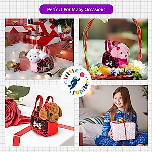 Little Jupiter Pet Plush Set with Purse w/ Reversible Sequins & Charm - Stuffed Animal Toy for Kids Ages 4 - 5 - 6 - 7 - Stuffed Animal Purse - Stuffed Animals for Girls - (White Labradoodle)