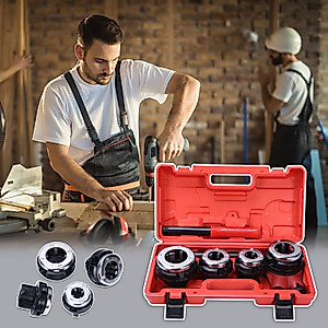Pipe Threader kit, Manual Plumber Pipe Threading Set, Ratcheting Pipe Threading Tool Set with Storage Case (4 Dies-1/2" 3/4" 1" 1-1/4")