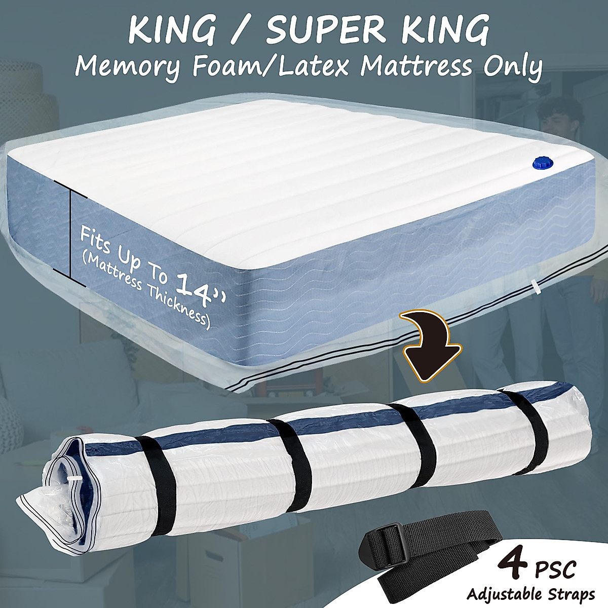 Meersburg Vacuum Storage Bag for Mattress – Vacuum Seal Bag for Memory Foam and Latex - Easy Moving, Shipping and Storage (King/Cal King)