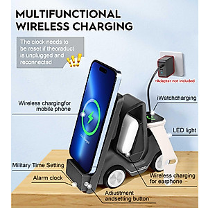 QFUP Forklift Wireless Charger Station for iPhone Charger for Apple Watch Charger for Airpods Charger, 6 in 1 Wireless Charging Station for Multiple Devices Apple Fast Wireless Desktop-Grey