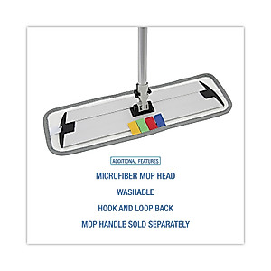 Boardwalk Microfiber Mop Head, Blue, 18 X 5, Split Microfiber, Hook and Loop Back, Dozen