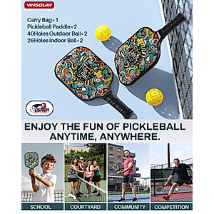 VINSGUIR Pickleball Paddles Set, USAPA Approved Pickle Ball Paddle Set of 2 with 4 Pickleball Balls and Bag, Pickleball Rackets Gifts for Women Men Beginners