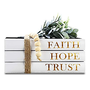 Hardcover Decorative Book,Modern Hardcover Decorative Books,Faith|Hope|Trust(Set of 3) Stacked Books for Decorating Coffee Tables and Bookshelf