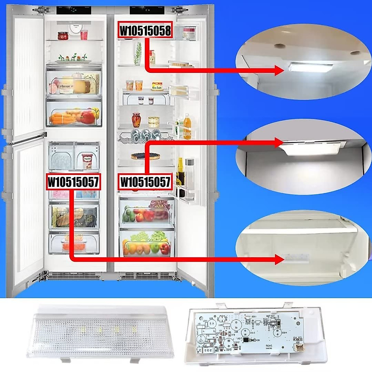 WPW10515057 (AP6022533) W10515057 3021141 PS11755866 W10398007 LED Light Replacement for MSF25D4MDM01 REFRIGERATOR