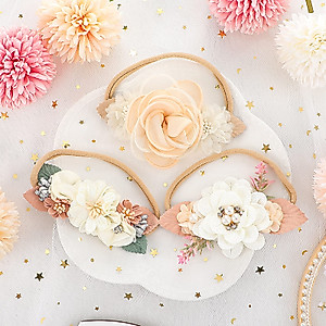 Jutom 6 Pcs Baby Girl Flower Headbands Nylon Floral Crown Elastic Hairband Elastic Baby Headbands Hair Band Handmade Bow for Newborn Photography Prop Infant Toddler Hair Accessories