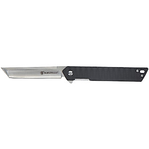 Smith & Wesson 24/7 8.25in Stainless Steel Ultra-Glide Folding Knife with 3.5in Tanto Blade and G10 Handle for Outdoor, Tactical, Survival and EDC,Black