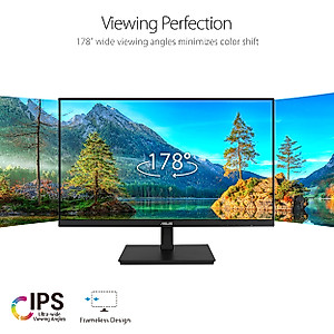 ASUS 23.8”1080P Monitor(VA24DQSB)-Full HD,IPS,75Hz,Speakers Adaptive-Sync Low Blue Light Flicker Free VESA Mountable Frameless, HDMI DisplayPort, VGA, USB hub Height Adjustable, BLACK,12.8"x21.3"x2.1"