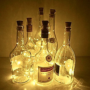 6 Pack Solar Powered Wine Bottle Lights, 20 LED Waterproof Copper Cork Solar Lights for Wedding Christmas, Outdoor, Holiday, Garden, Patio, Pathway Decor (Warm White)