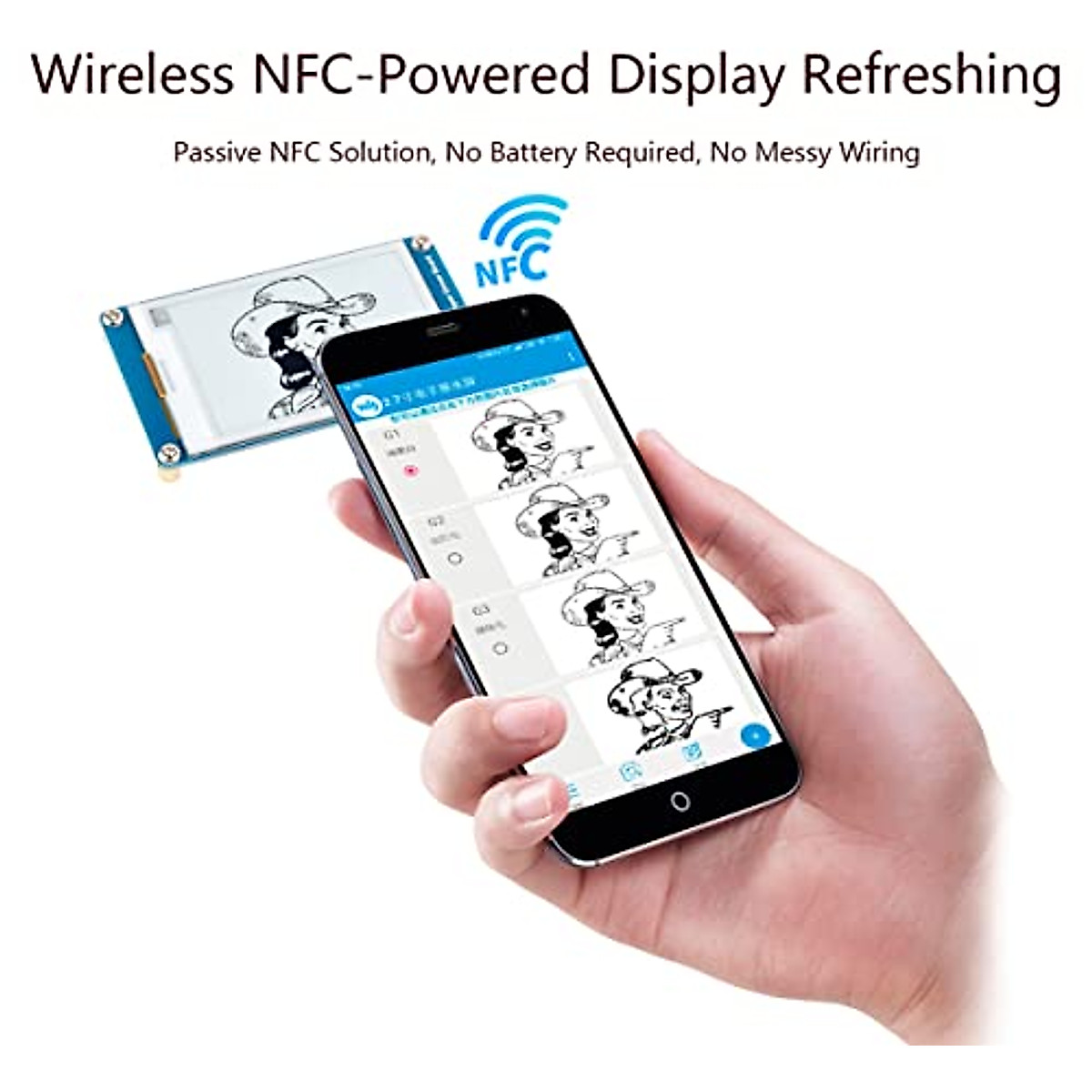waveshare 2.7inch Passive NFC-Powered e-Paper Module, 264 × 176 Pixels Black and White Display Color, No Battery Needed, No Messy Wiring Wireless Powering & Data Transfer Android APP Provided
