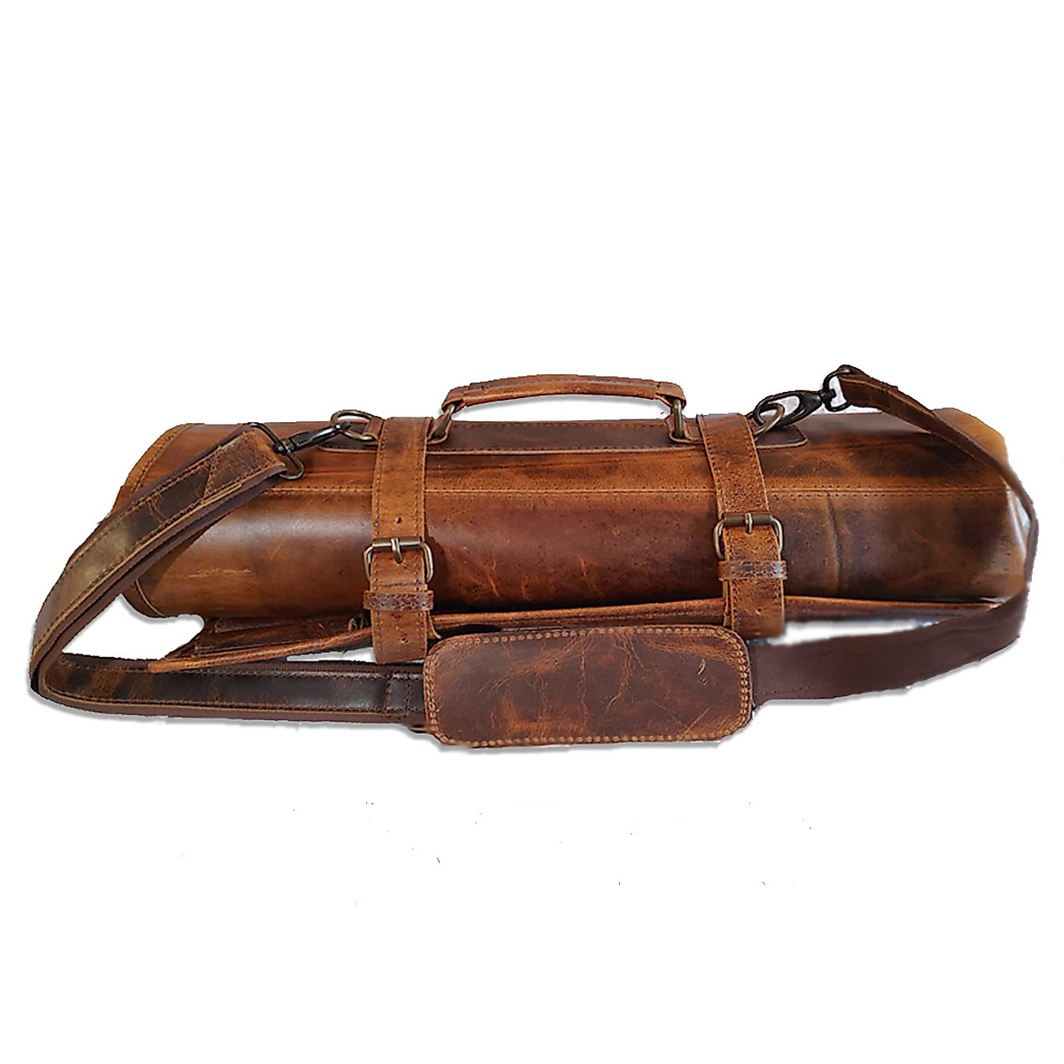 Knife Bag Knife Roll - Case for Knives - SharpStyle: Genuine Leather Chef Knife Roll - Beautifully Holds 10 Knives + Utility Pockets - Includes Leather Carry Handle and Strap - Large.