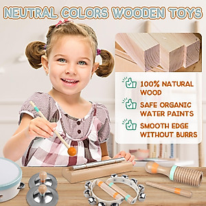 Baby Musical Instruments - Montessori Musical Toys for Toddlers 1-3, Wooden Percussion Instruments Set, Neutral Colors Modern Boho Music Toys for 1 Year Old, Kids Preschool Educational Birthday Gifts