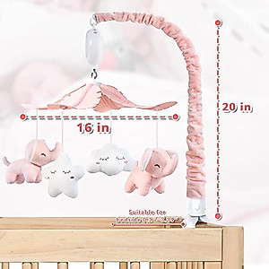 FEISIKE Crib Mobile for Girls with 3 Modes Music Box（Turn Only, Music Only, Turn & Music),12 Lullabies,Pink Elephant Nurser Mobile,Clamp Type,Pretty Box Packaging