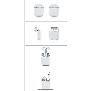 One-Touch On/Off Bluetooth 5.0 Stereo Earbuds 4 Hours Talking or Playtime Deep Bass Crystal-Clear Calls Headset with Charging Case for iPhone & Android Phone, White, J18