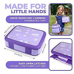 Bento Box with Insulated Lunch Bag, Ice Pack & Water Bottle Set for Kids - 5 Leakproof Compartments, Lunches or Snack Container Girls, Toddlers Daycare Pre-School, Kindergarten Purple Unicorn