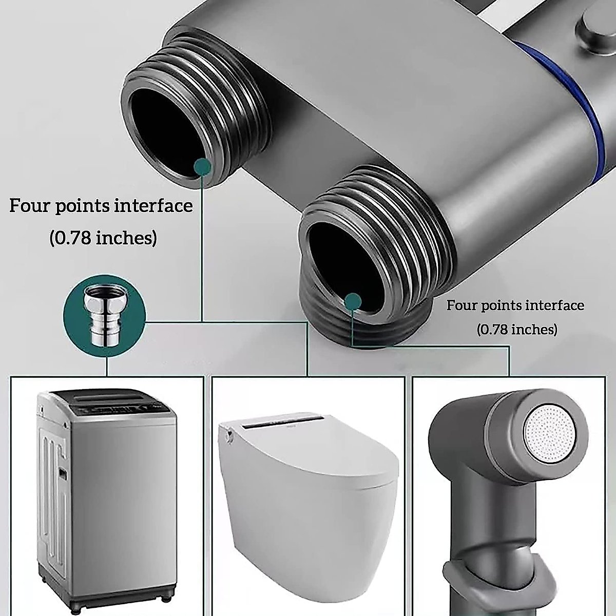 1-In-2-Out Dual Control Valve, 1-In-2-Out Washing Machine and Toilet Faucet, Dual Control Valve for Bidet, Bathroom Faucet Double Handle Dual Control with Pull Out Sprayer (1 Set Silver)