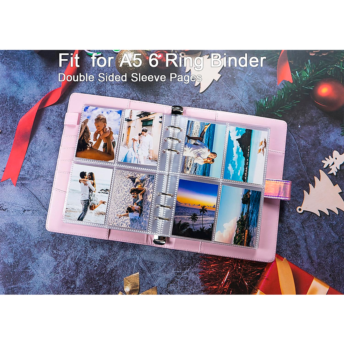 80 Pack 640 Pockets 6 Ring A5 Binder Sleeves,2.5x3.5 Inch Trading Card Sleeves,Double-Sided 4 Pocket Page Protector,Ultra-Clear Kpop Photocard Sheets,Card Sleeve Pages for Game Cards,Photocard