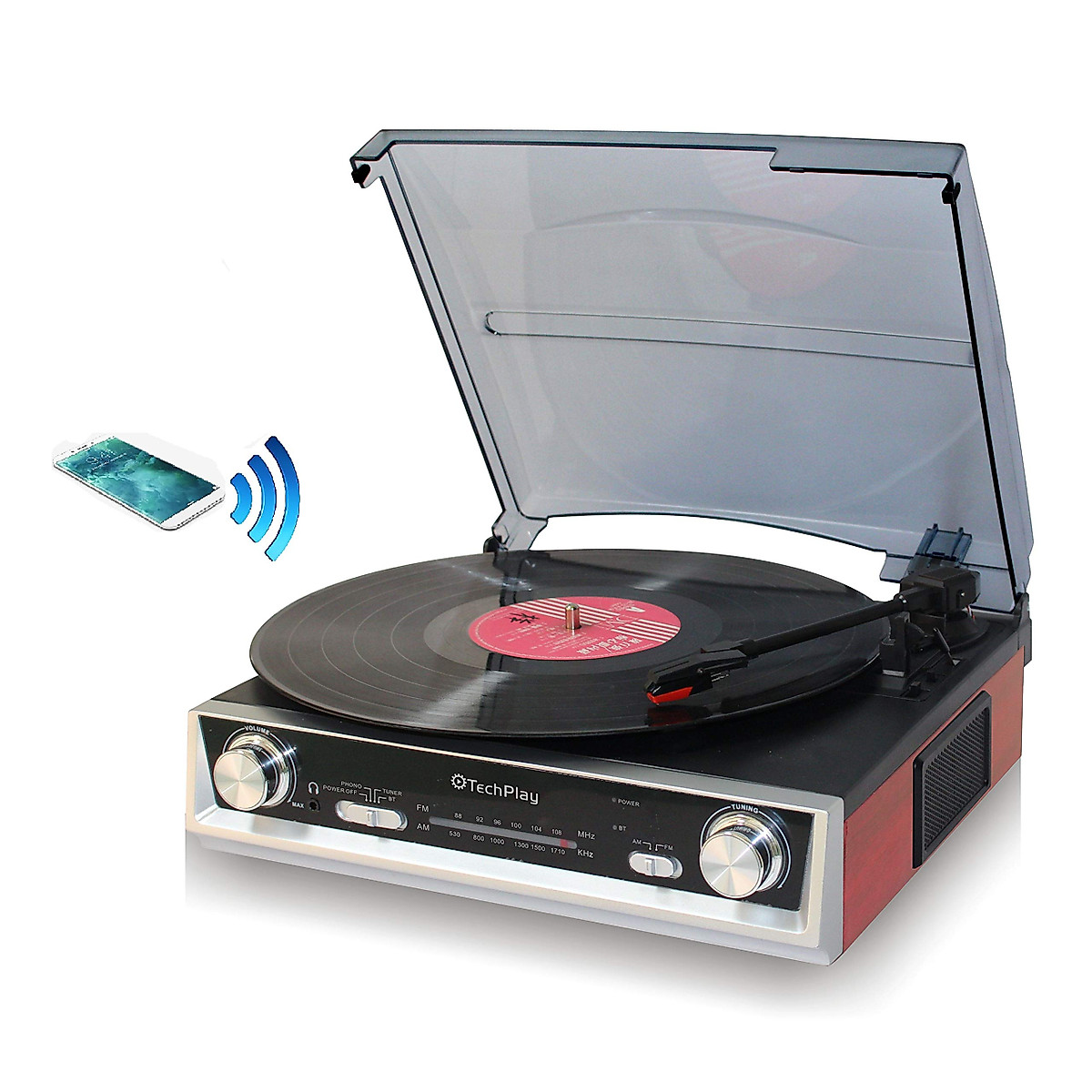 TechPlay ODC107BT, Bluetooth Connection, 3-Speed Turntable FM Radio