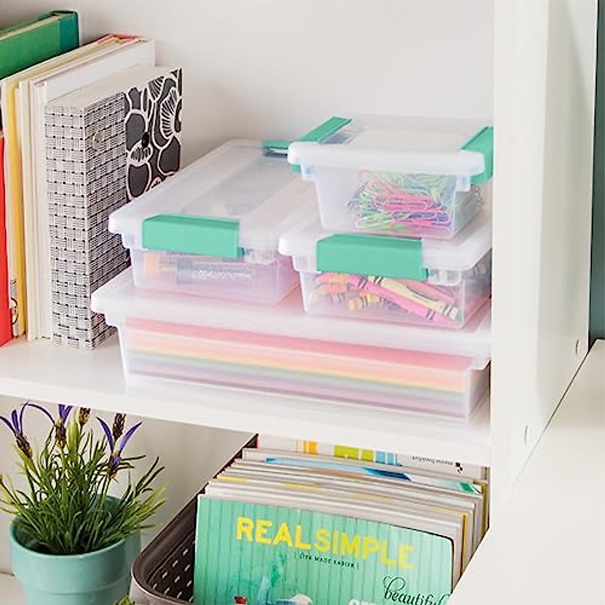 Sterilite Large Clear Plastic Stackable Storage Container Bin Box Tote with Clear Latching Lid Organizing Solution for Home & Classroom, 30 Pack