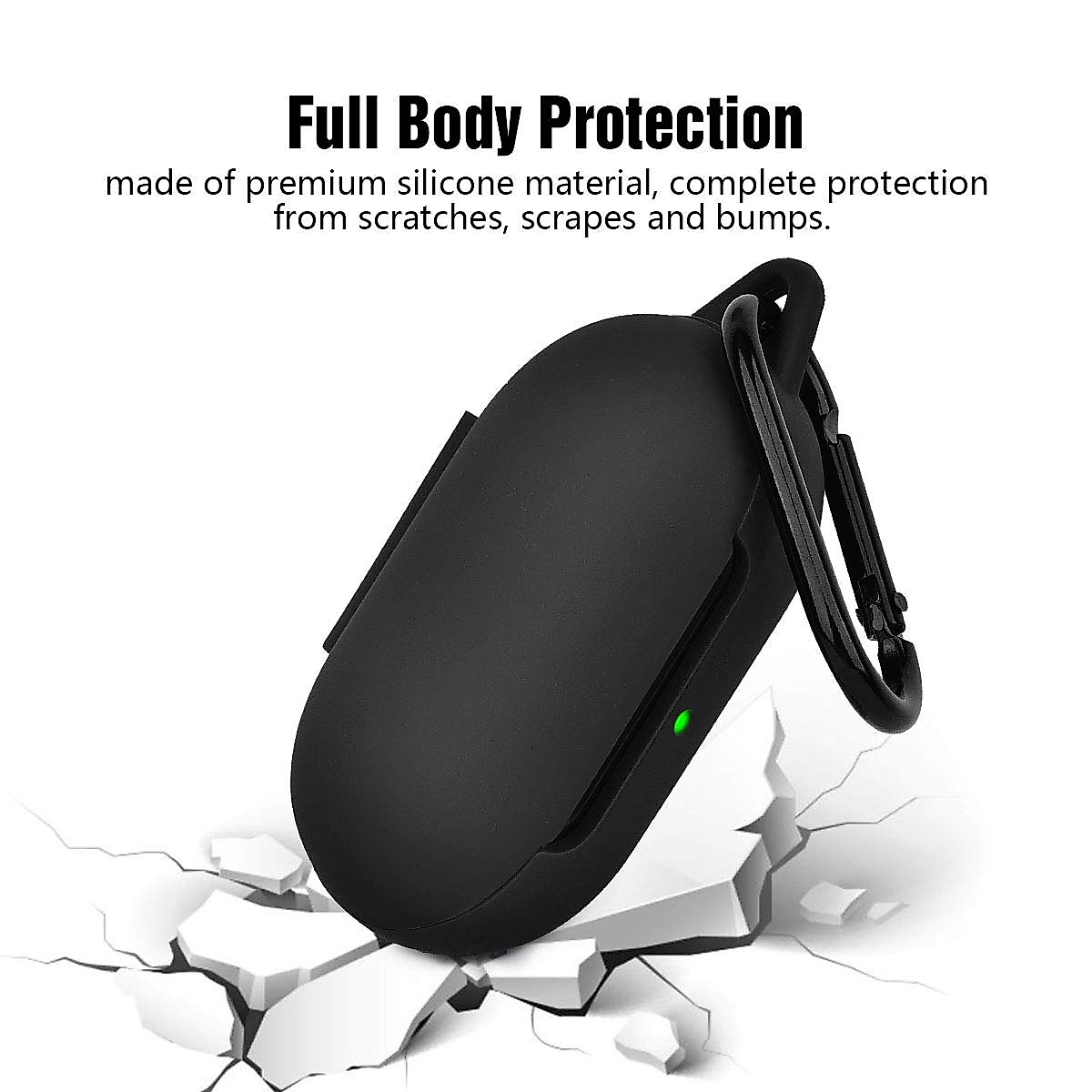 AIRSPO Silicone Case Cover for Galaxy Buds+ Plus(2020)/Galaxy Buds(2019) Samsung Galaxy Earbuds Protective Skin with Carabiner Keychain (Black)