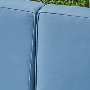 GDFStudio Outdoor Sectional Loveseat Set - 2-Seater - Acacia Wood - Outdoor Cushions - Teak and Blue