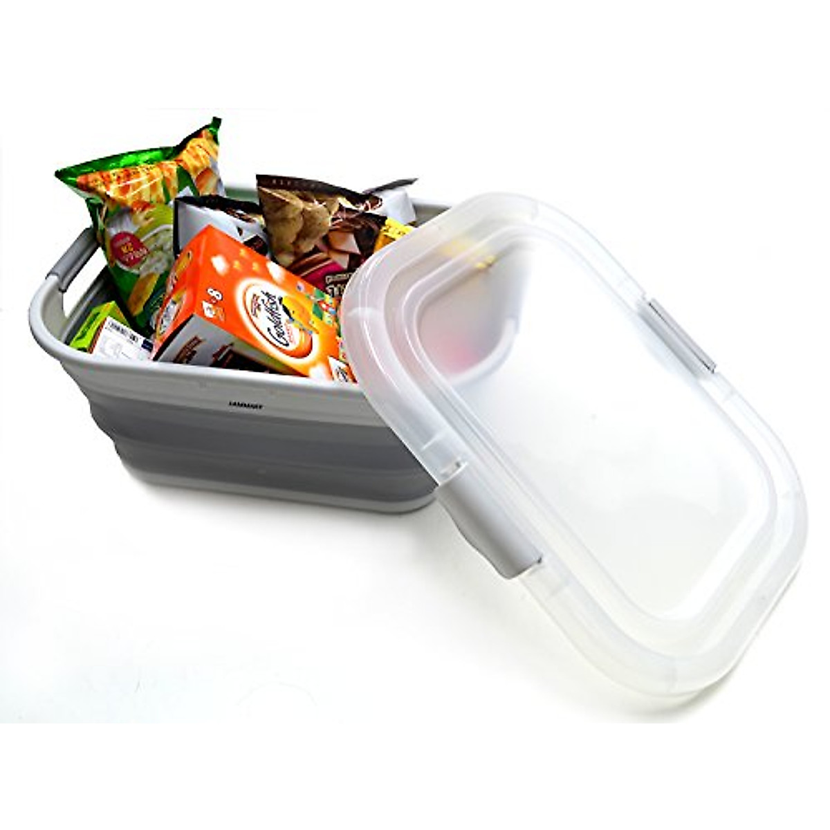 SAMMART 19.5L Set of 2 Collapsible Laundry Basket with Lid - Foldable Pop Up Storage Container/Organizer - Portable Washing Tub - Space Saving Hamper/Basket with Lid (2, Grey)