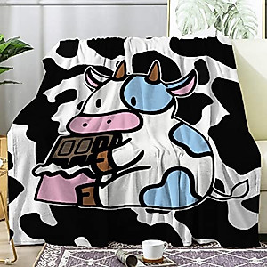 AUSMART Cute Cow Print Throw Blanket Flannel Microfiber Luxury Warm Soft Cozy Blanket for Couch, Car, Bed Sofa Dorm Water Beds Gift X-Small 40x30In ( Toddler ) Pet