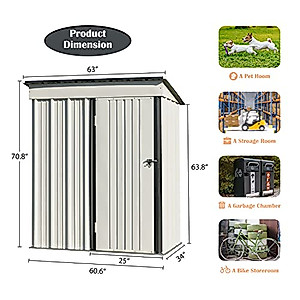 5' x 3' Metal Outdoor Storage Shed, Steel Utility Tool Shed Storage House with Door & Lock, Metal Sheds Outdoor Storage for Backyard Garden Patio Lawn, White