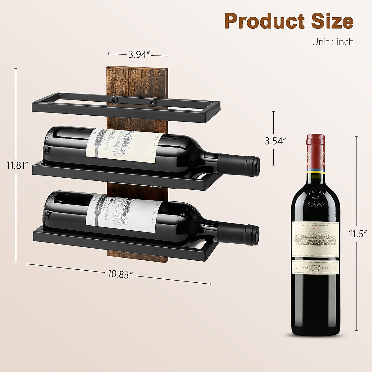 Hoctieon 3-Set 3 Tier Wall Mount Wine Rack, Wood Wine Racks for Wall, Wall Mounted Wine Bottle Rack, Wine Wall Rack, Wine Holder Wall Mounted, Wall Mounted Wine Bottle Racks for Display, Rustic Brown