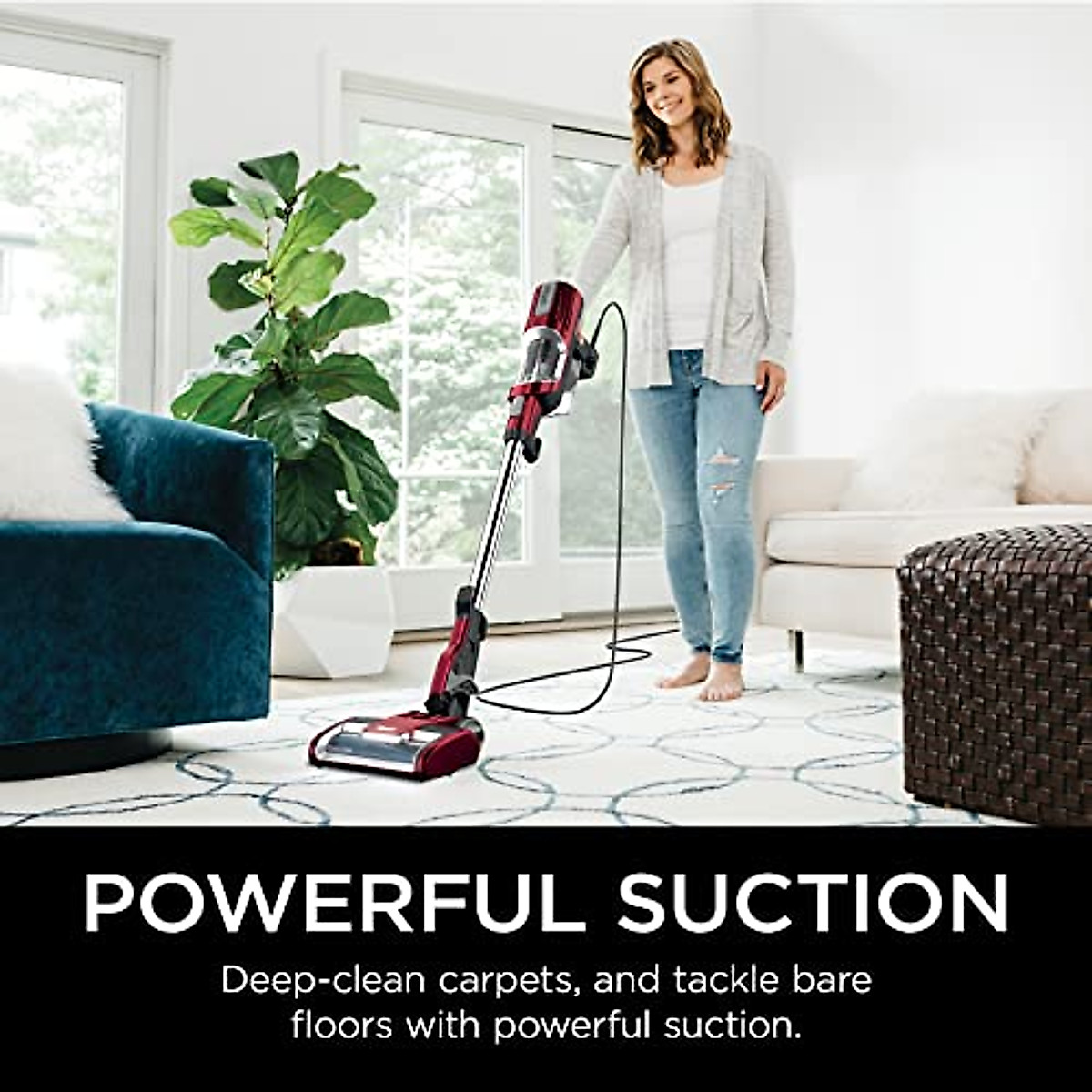 Shark HZ602 Ultralight Pet Pro Corded Stick Vacuum with PowerFins & Self-Cleaning Brushroll, Perfect for Pets, Converts to Hand Vacuum, Pet Power Brush, Crevice & Upholstery Tools, Comet Red