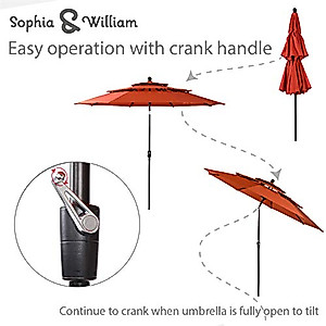 Sophia & William 10ft 3 Tier Auto-tilt Patio Umbrella, Outdoor Double Vented Umbrella with Crank, Orange Red