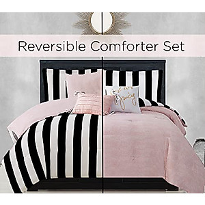 Juicy Couture JYZ010171 Cabana Stripe 6-Piece Reversible Set, King, Canaba Stripe Black