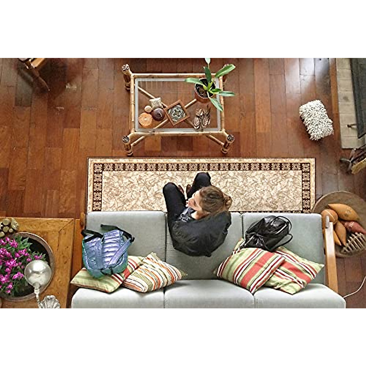 Gloria Non Slip Rubber Back Kitchen Rug Kitchen Runner Kitchen Mat Carpet for Kitchen Anti Slip Stair Treads (Emy-BGE, Kitchen Set (20"x59" and 20"x30"))