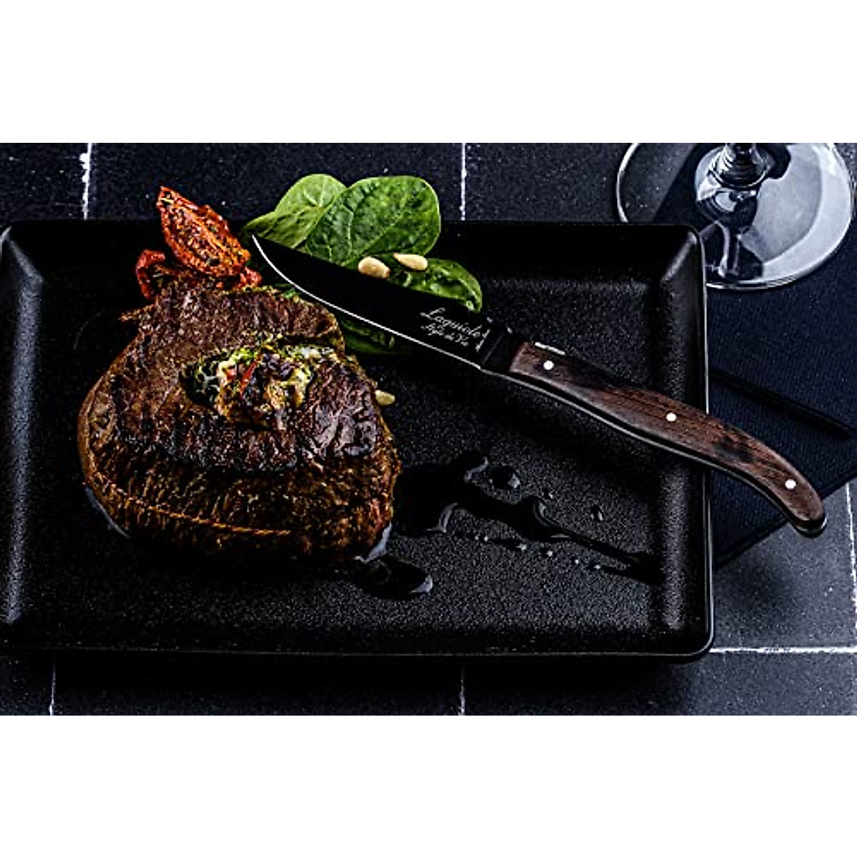 Laguiole Style de Vie steak knives Luxury Line, set of 6, wenge wood, black