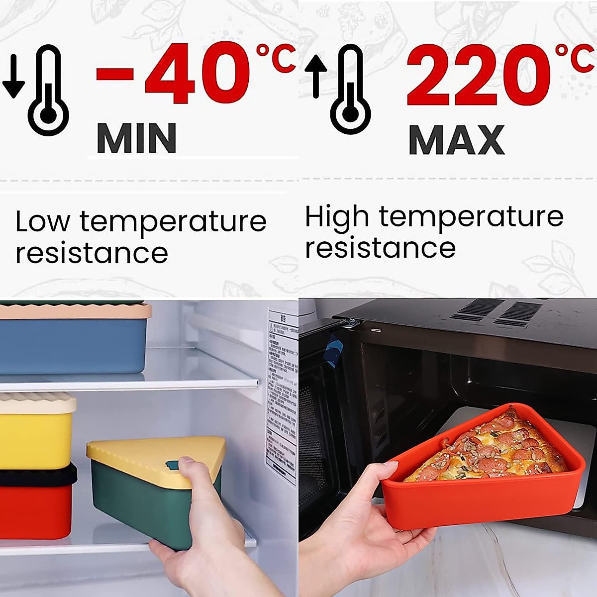 Pizza Leftover Storage Container,Reusable Pizza Slicone Container,Silicone Food Container Lunch Box Withstand Temperature in -40~200℃ (9inch)