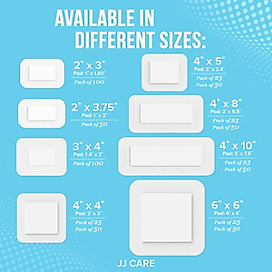 JJ CARE Adhesive Island Dressing [Pack of 100], 2x3 Sterile Bordered Gauze Dressing, Individually Wrapped Island Wound Dressing with Highly Absorbent Non-Stick Center Pad