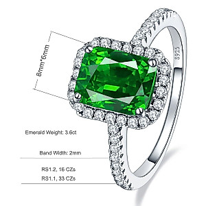 Yaresul 3.6ct 8x6mm Created Green Simulated Emerald Rings 925 Sterling Silver Engagement Ring for Women May Birthstone Rings Paved Cubic Zirconia Wedding Rings Size 5