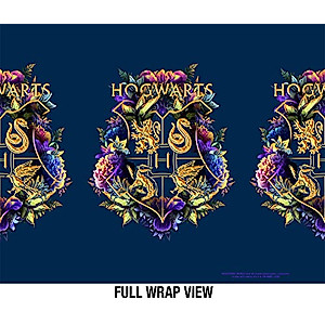 Harry Potter OFFICIAL Hogwarts Multi-Colored Floral Crest 24 oz Insulated Canteen Water Bottle, Leak Resistant, Vacuum Insulated Stainless Steel with Loop Cap, White