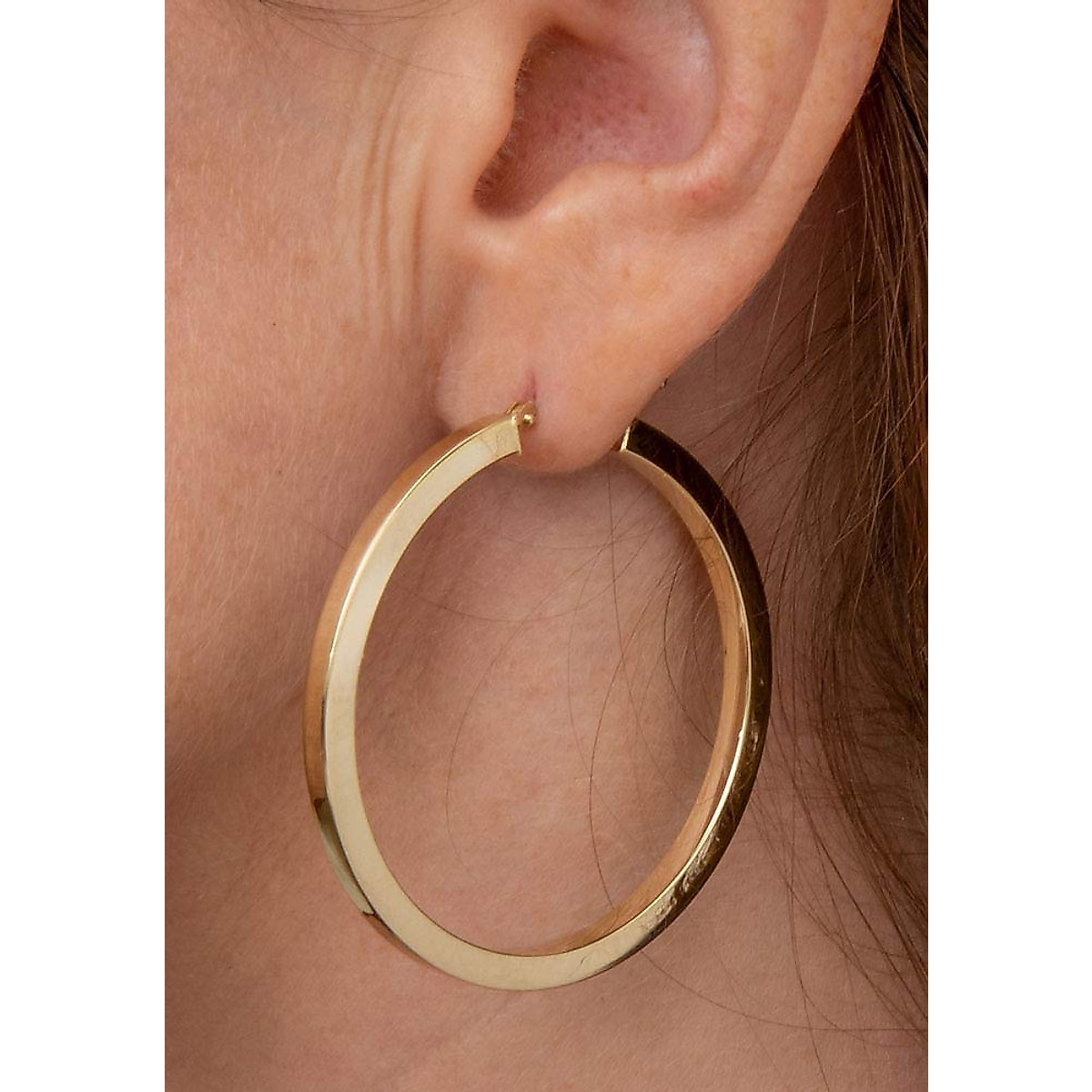 Large 14k Yellow Gold Square-Tubed Hoop Earrings (3mm Thick), (45mm)